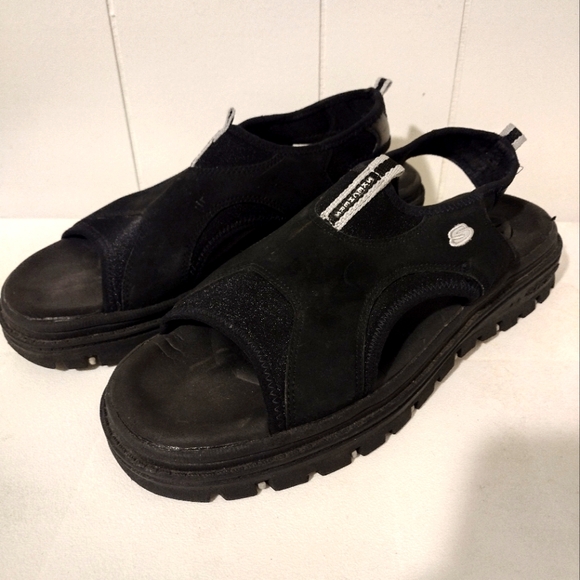 Skechers | Shoes | Vtg Skechers Jammers Black Suede Platform Sandals ...
